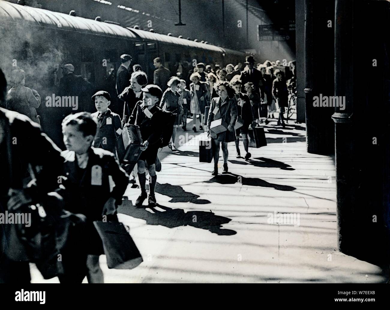 London schoolchildren being evacuated, Euston Station, World War II, 6 ...