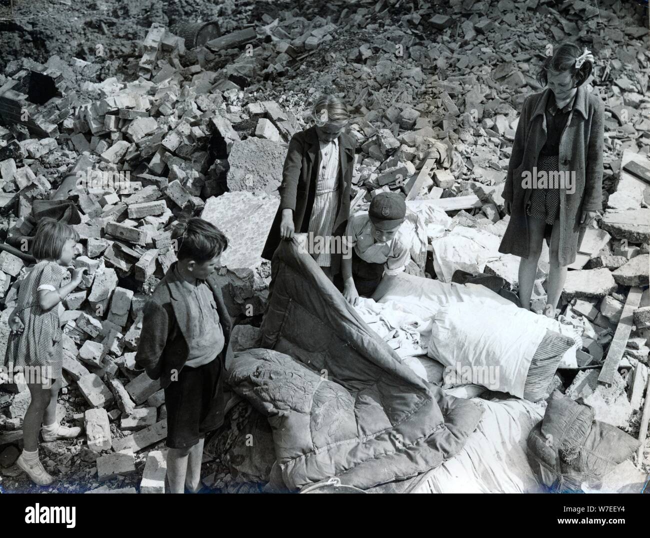 Aftermath of a German air raid on a coastal town, South-east England ...