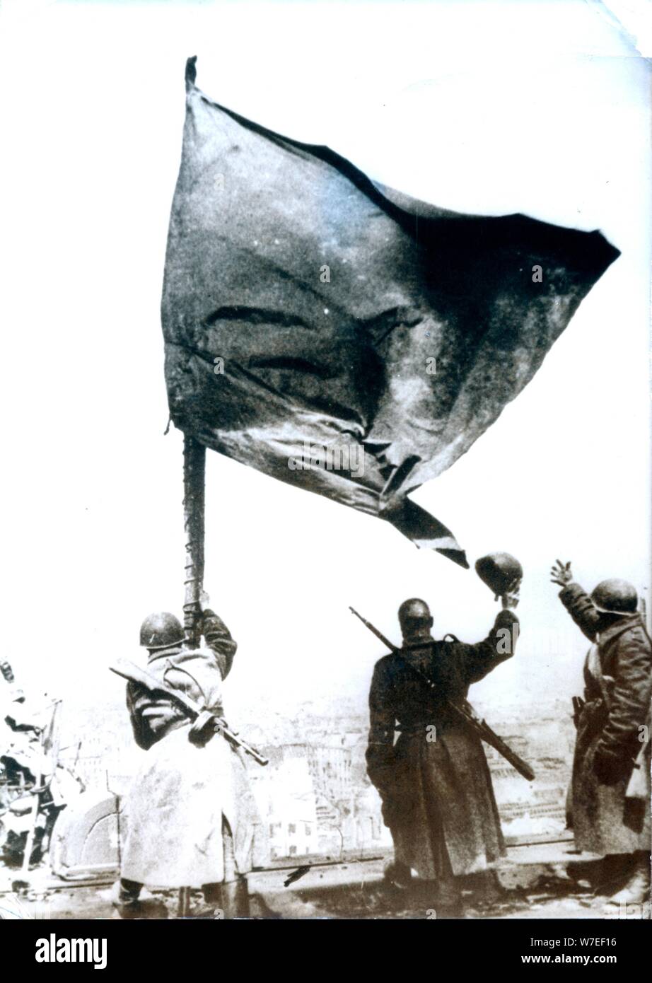 The Soviet flag raised above the Reichstag, Berlin, World War II, May ...