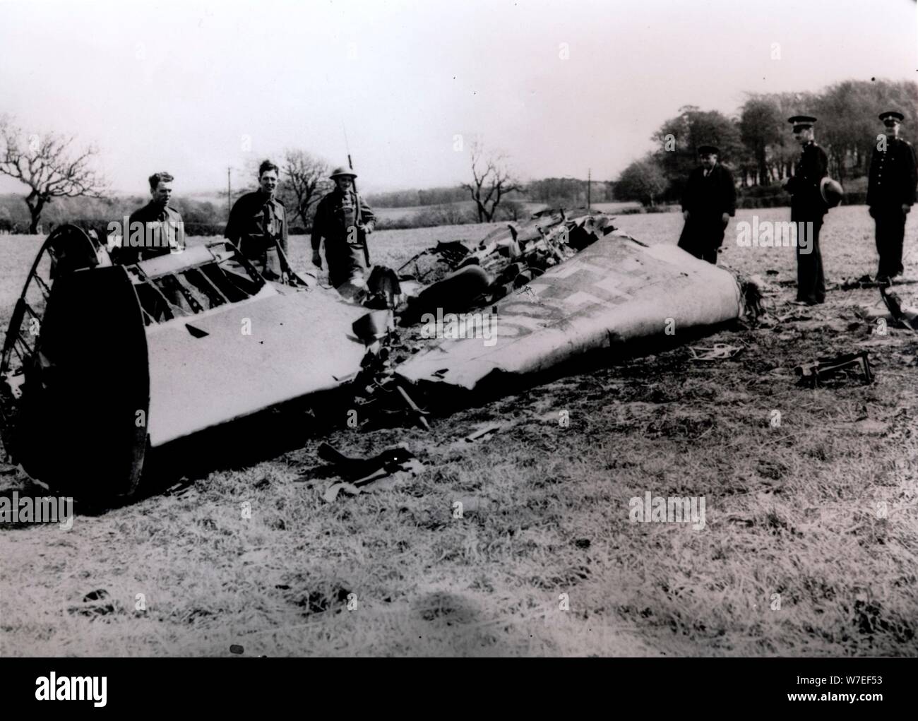 The wreckage of Rudolf Hess's Messerschmidt Bf 110 aircraft, Scotland ...