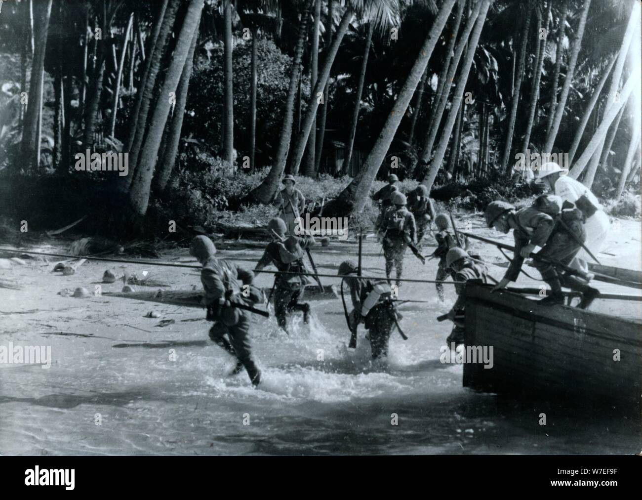 Japanese troops land on an island in the Pacific, World War II, c1941 ...
