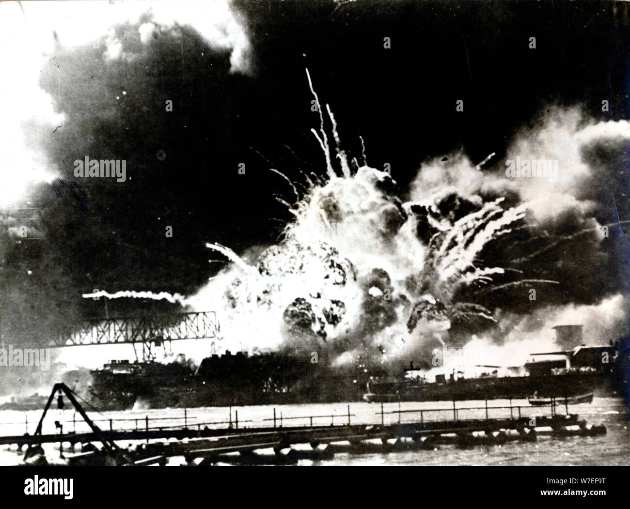 USS 'Shaw' exploding during the attack on Pearl Harbour, Hawaii, World ...