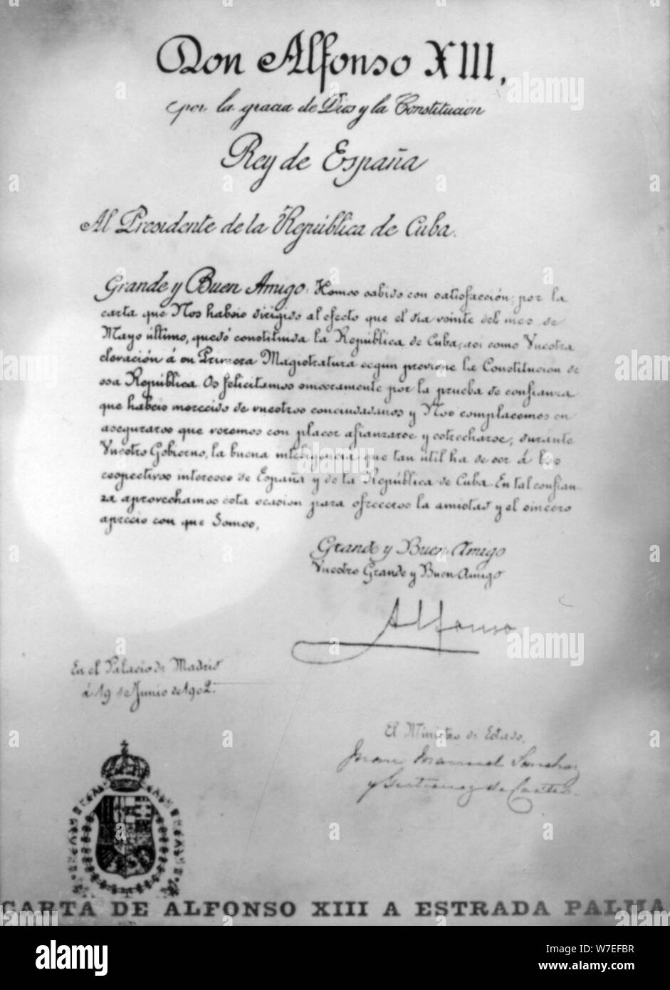 Letter from Alfonso XIII to Tomás Estrada Palma, c1910. Artist: King ...