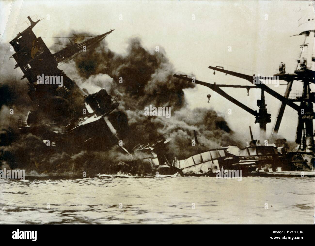 USS Arizona, attack on Pearl Harbor, December 7th, 1941. Artist ...