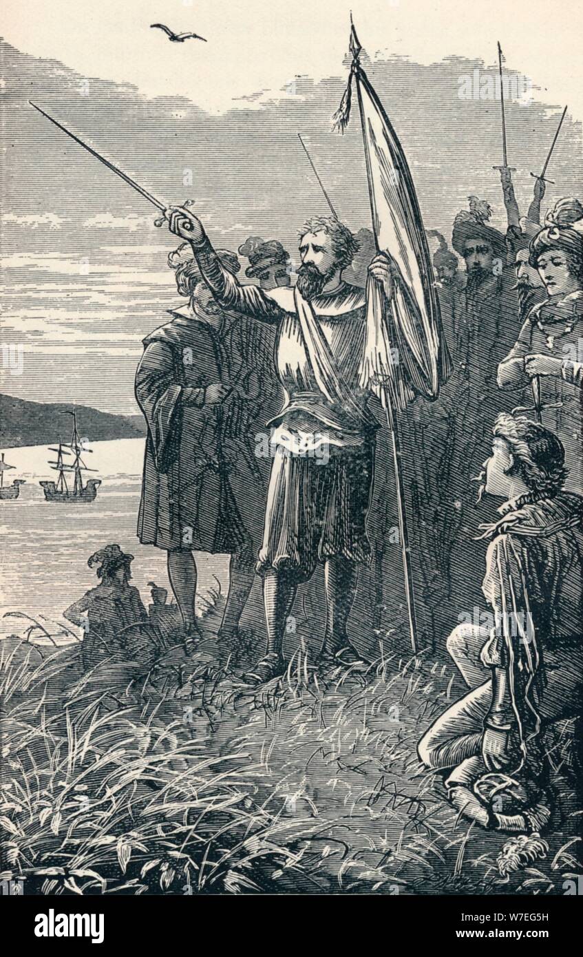 Columbus Takes possession of San Salvador for Spain, 1904. Artist ...