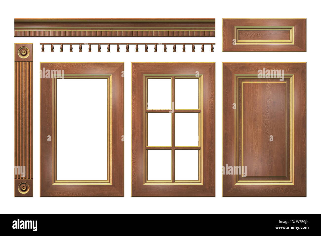 Wooden with gold door, drawer, column, cornice for kitchen cabinet ...