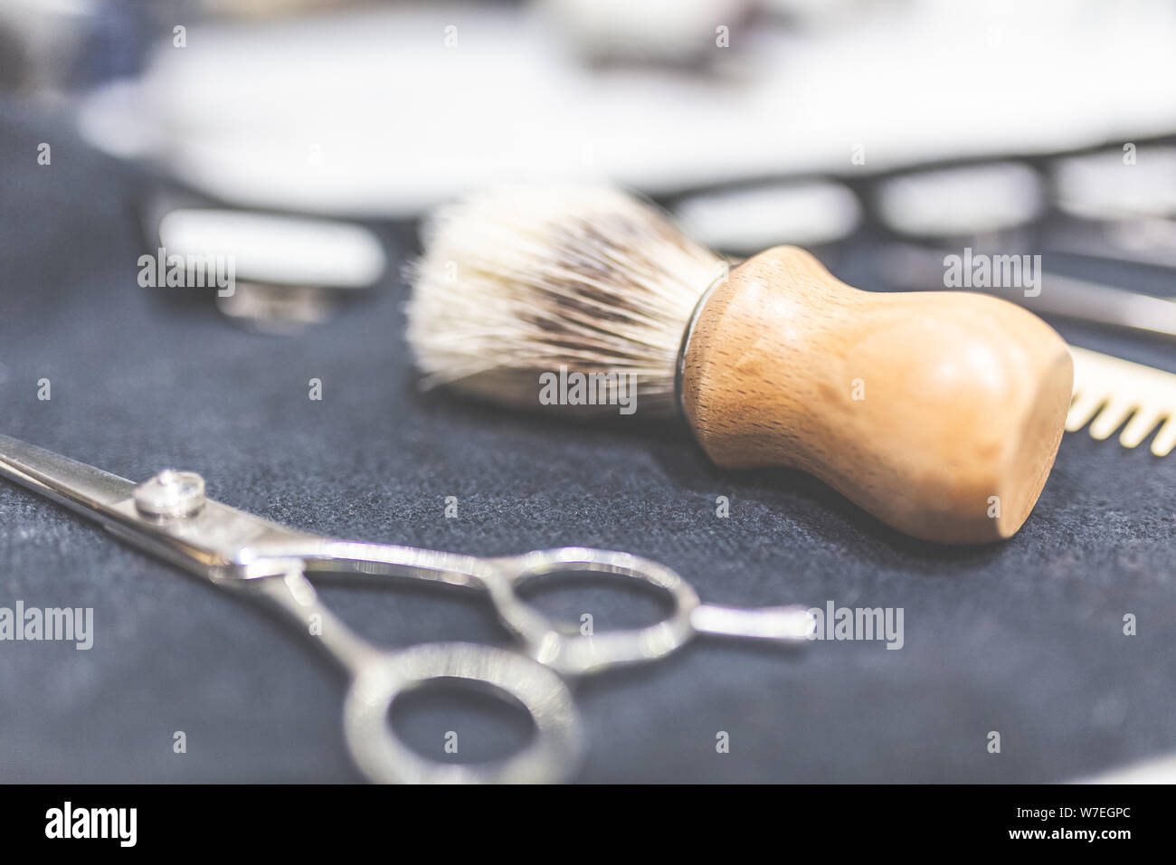 Close up of vintage tools of barber shop Stock Photo - Alamy