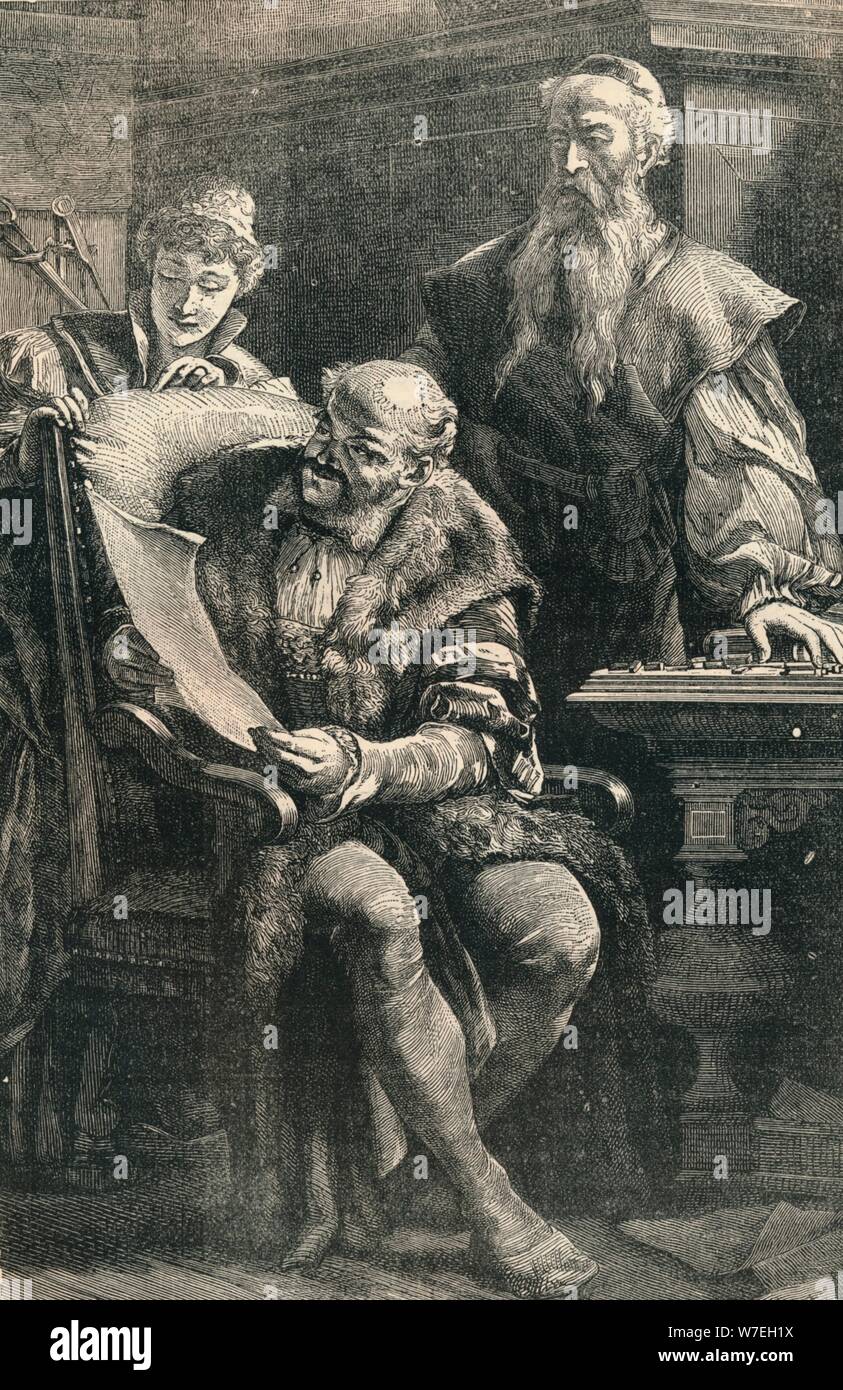 John Gutenberg Showing Part of the First Printed Book to Faust, (14th ...