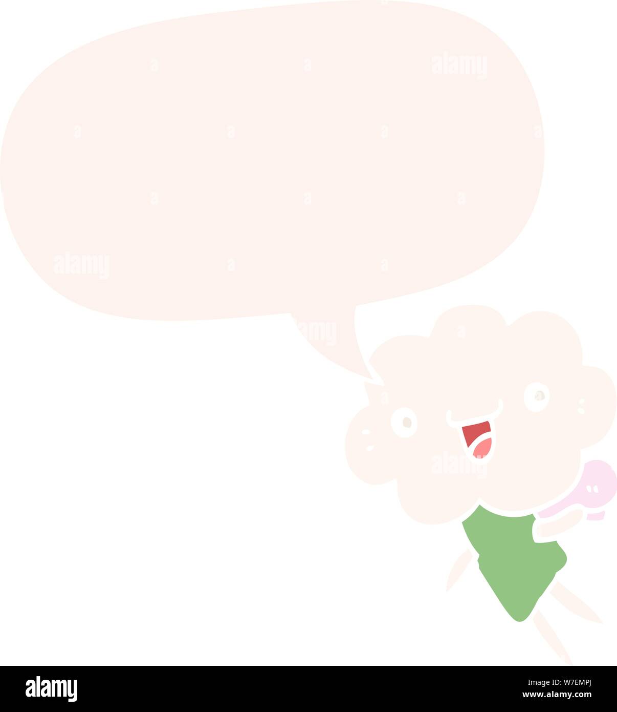 cartoon cloud head creature with speech bubble in retro style Stock ...