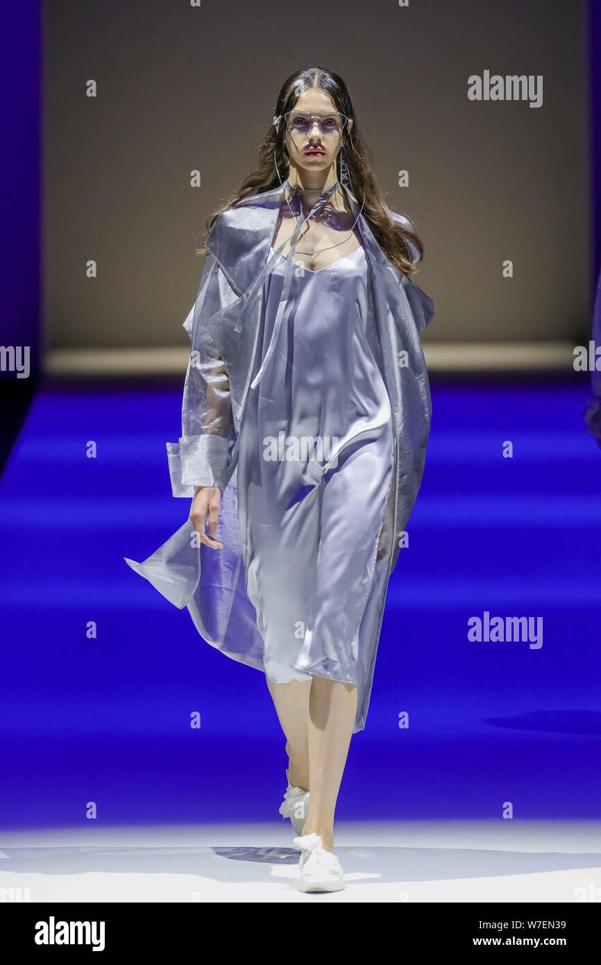 A model displays a new creation at the fashion show of Lanneret during ...