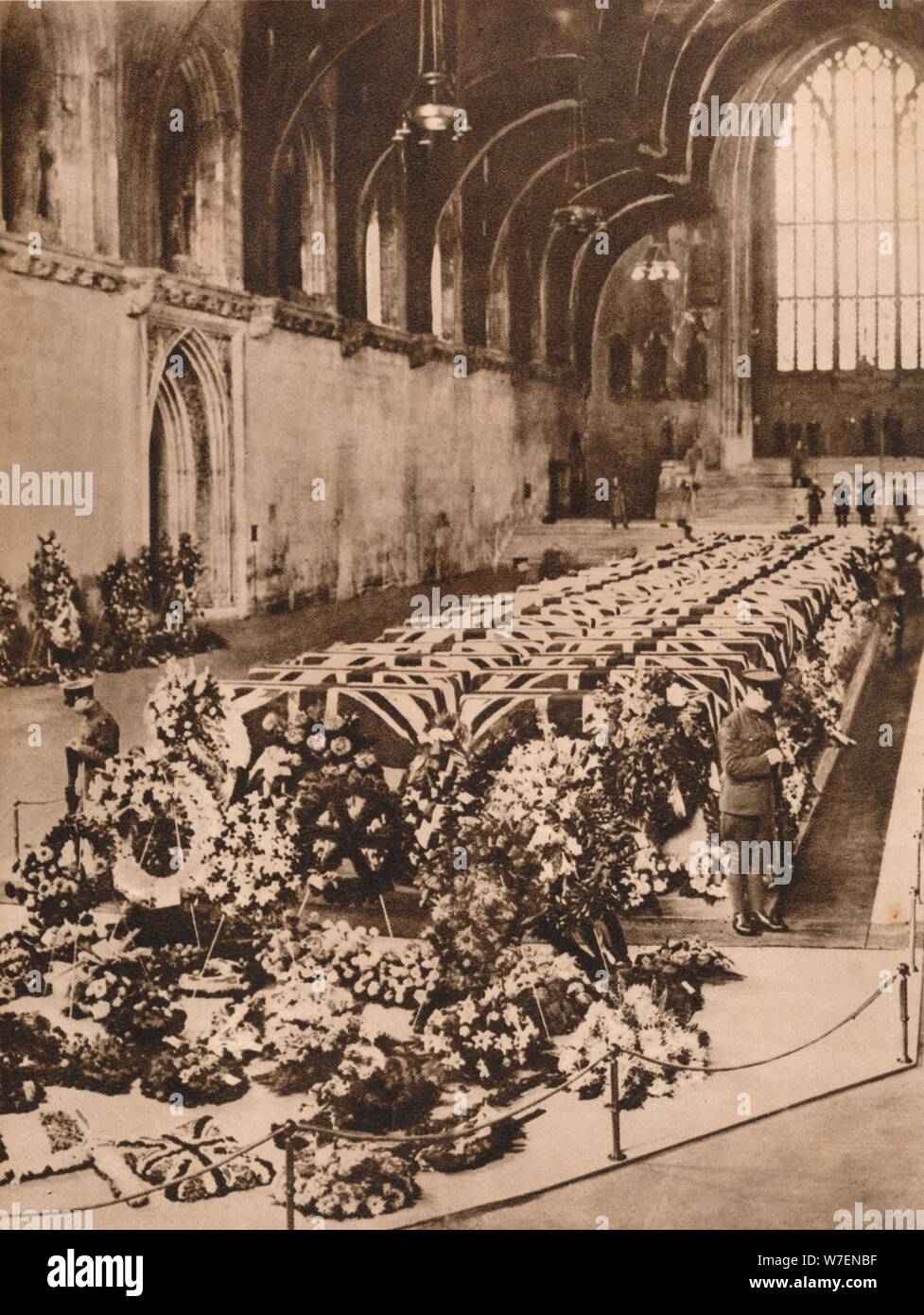 The victims of the R101 airship disaster lying in state in Westminster ...