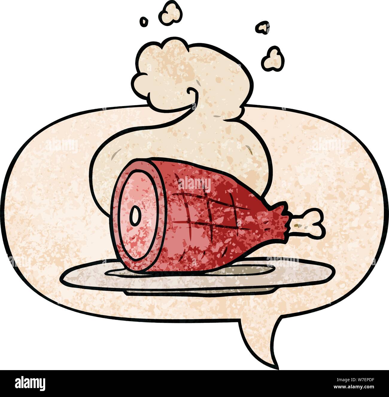 cartoon cooked meat with speech bubble in retro texture style Stock ...