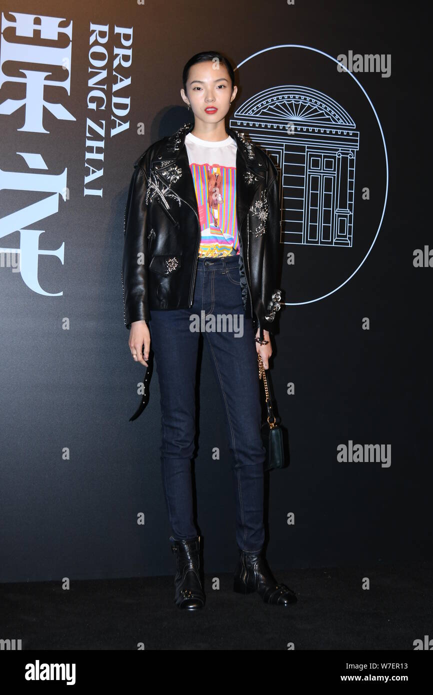 Chinese model Ju Xiaowen poses at the unveiling ceremony for Prada Rong ...
