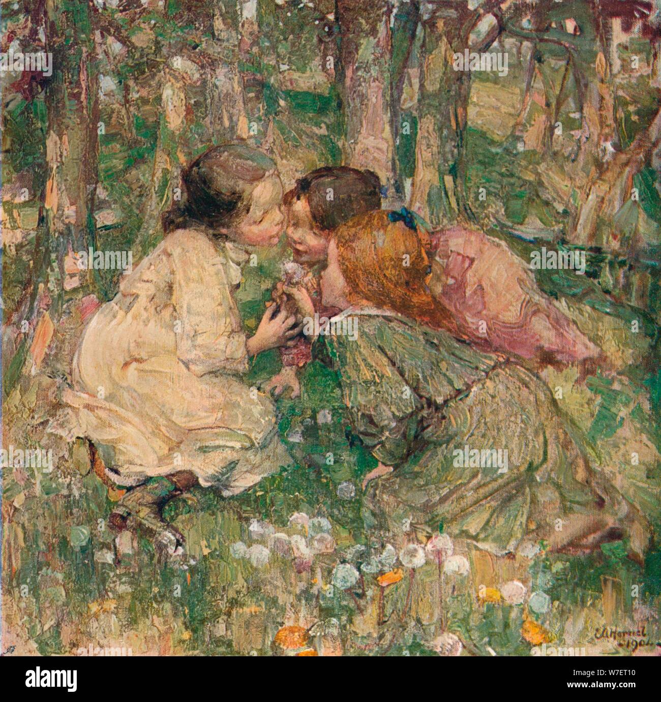 'What's O'Clock?', c1904. Artist: Edward Atkinson Hornel Stock Photo ...