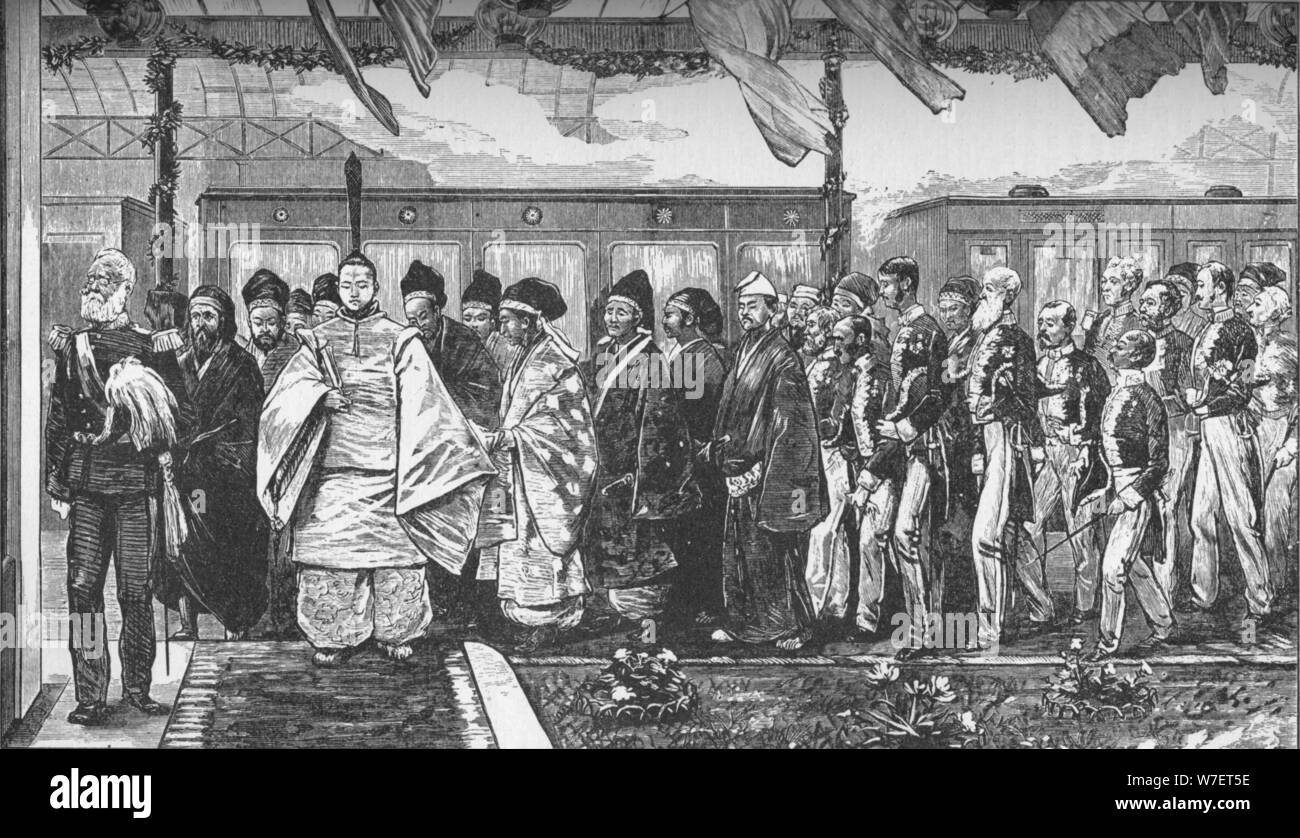 Opening of the first railway in Japan, 1872 (1907). Artist: Unknown ...