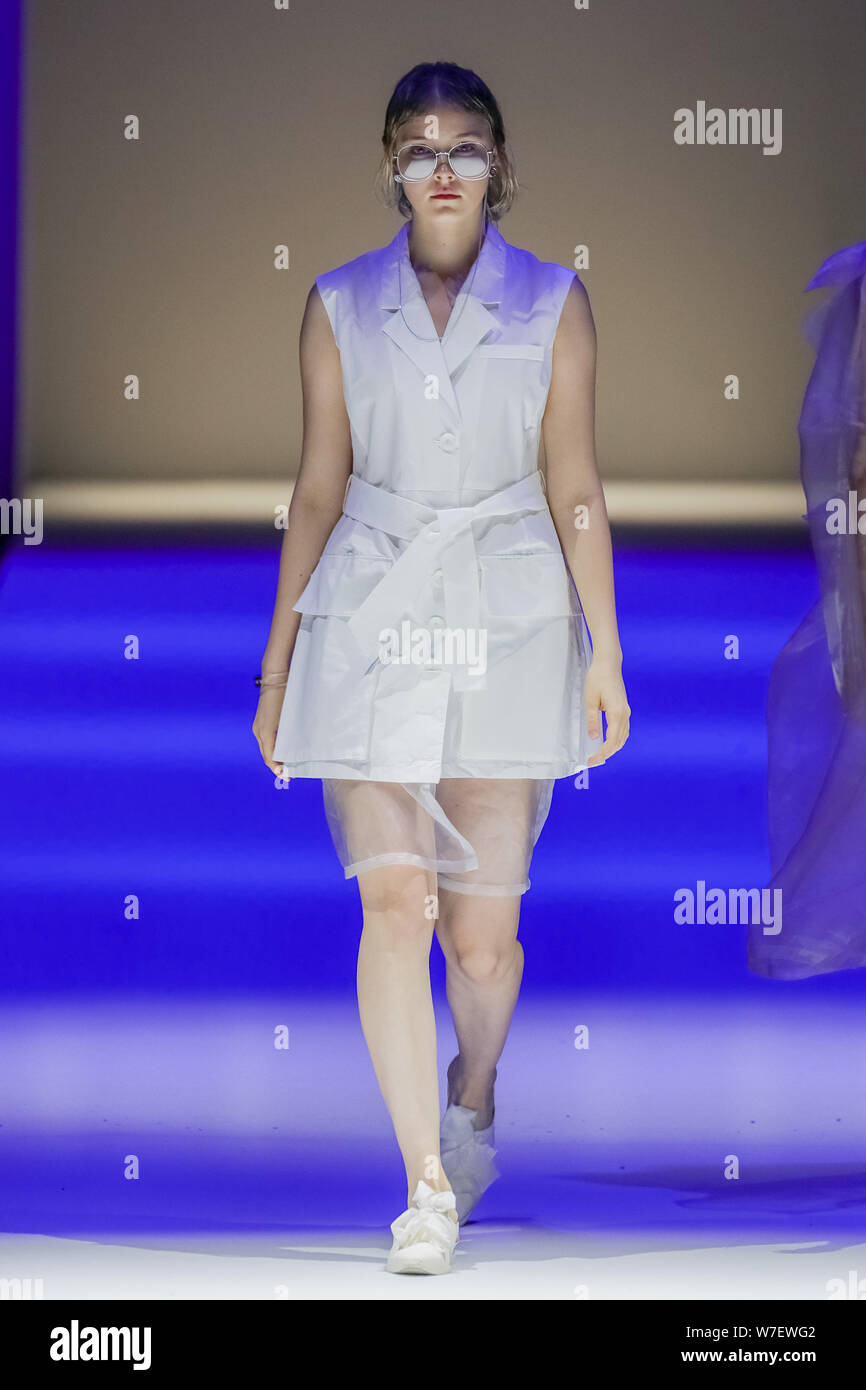 A model displays a new creation at the fashion show of Lanneret during ...