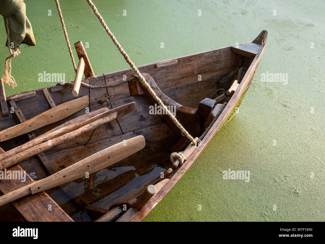 Details of wooden boat assembled based on the sailing-rowing ships of ...