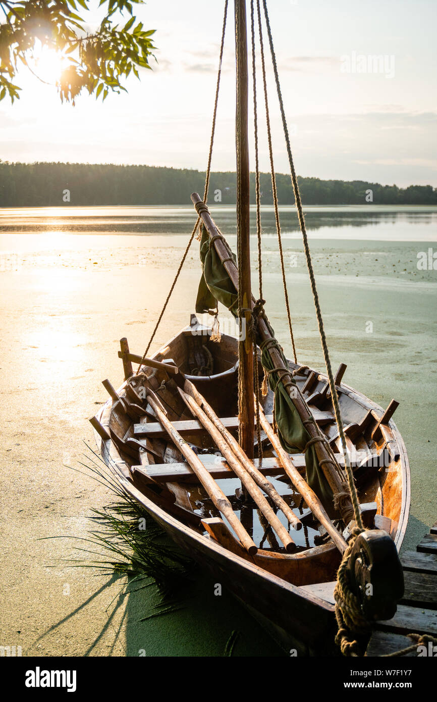 Wooden boat, based on the Viking dragrakars of the 9-11th century ...