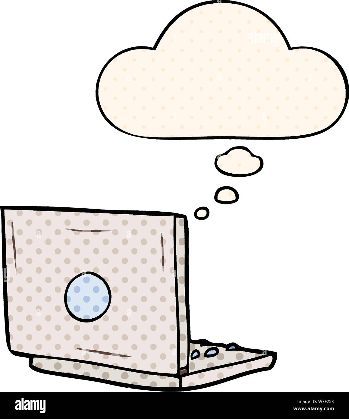 cartoon laptop computer with thought bubble in comic book style Stock ...
