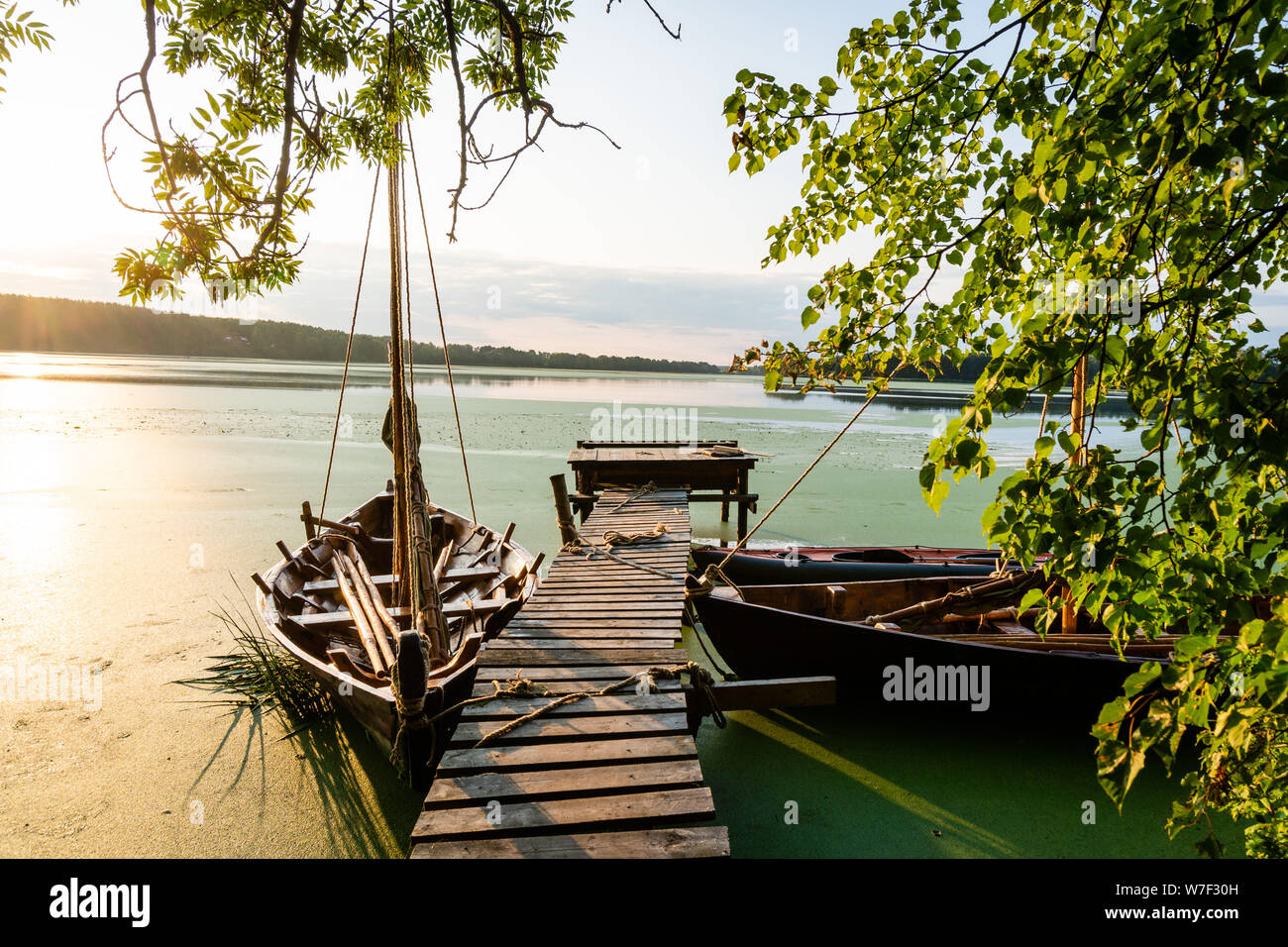 wooden boats assembled based on the sailing-rowing ships of the Viking ...