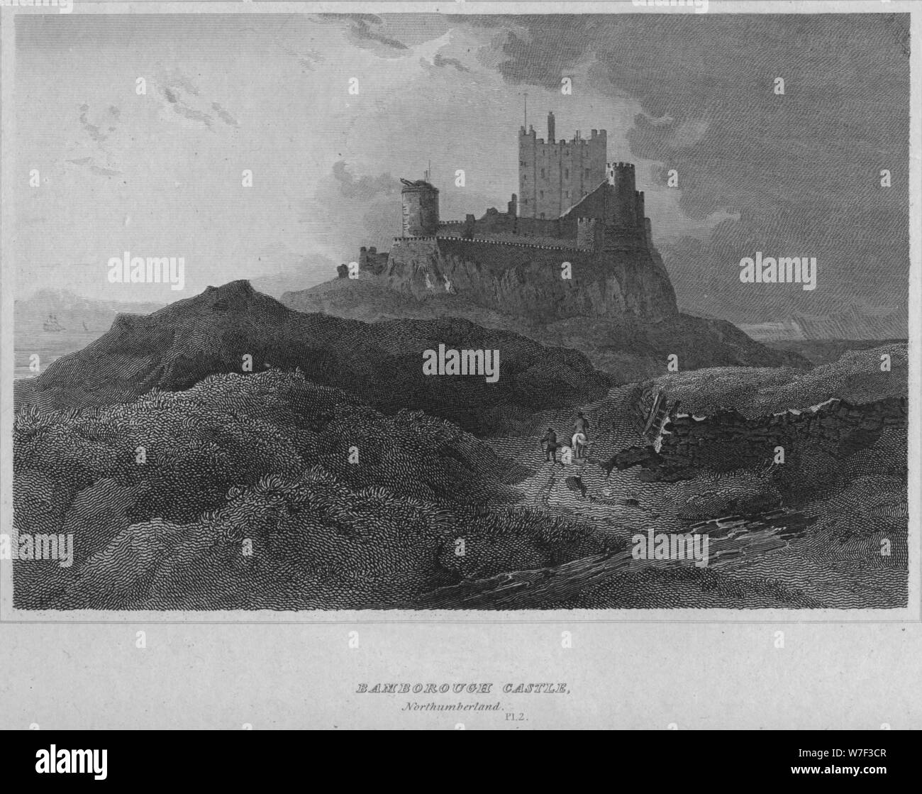 'Bamborough Castle, Northumberland', 1814. Artist: John Greig Stock ...