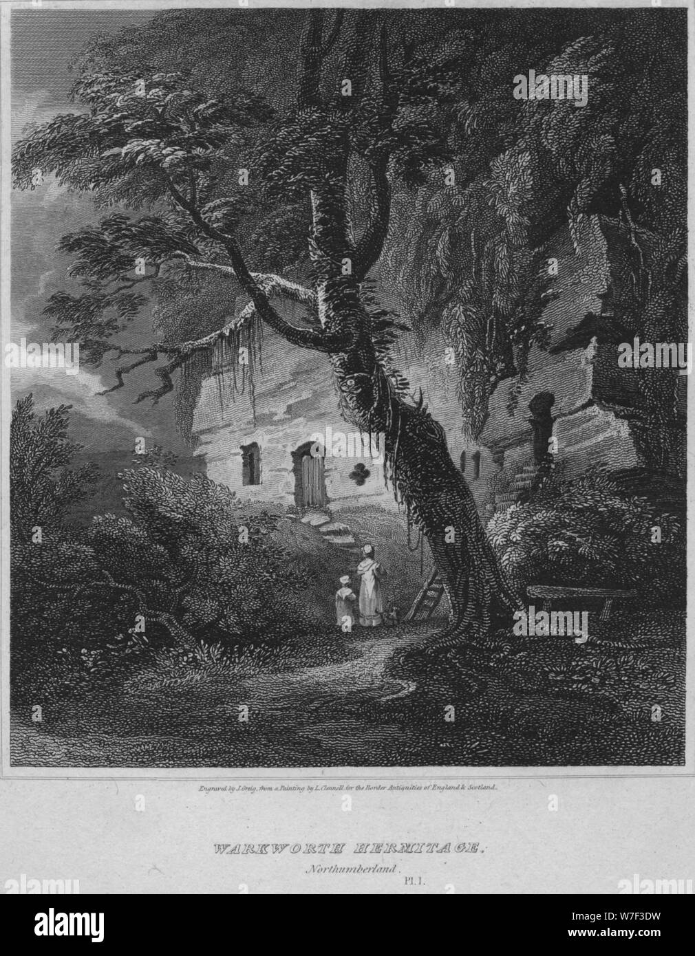 'Warkworth Hermitage, Northumberland', 1814. Artist: John Greig Stock ...