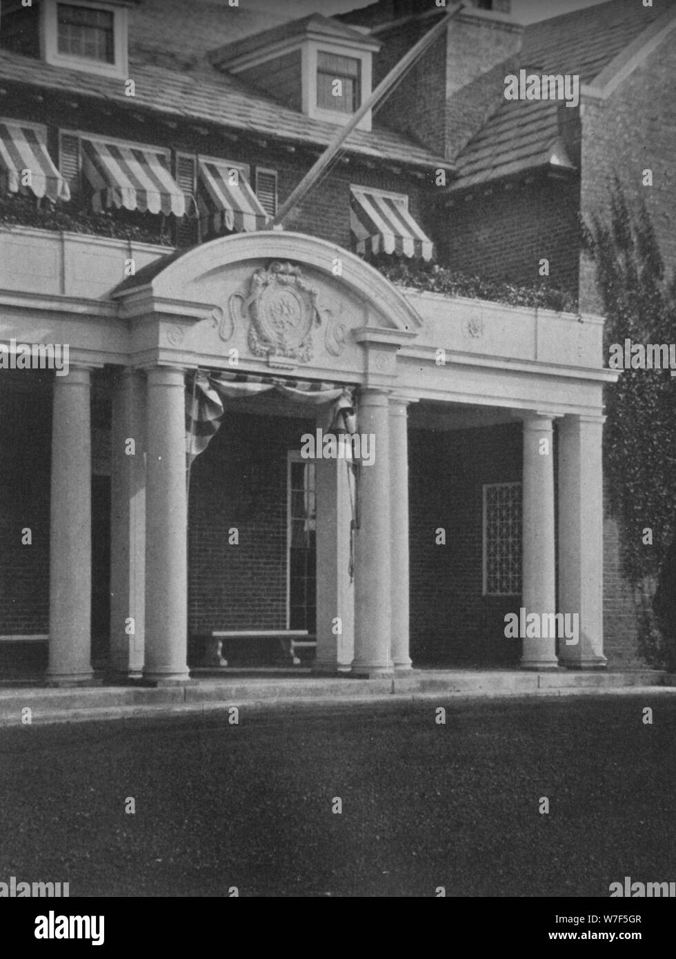 Detail of the clubhouse entrance porch, Essex County Club, Manchester ...