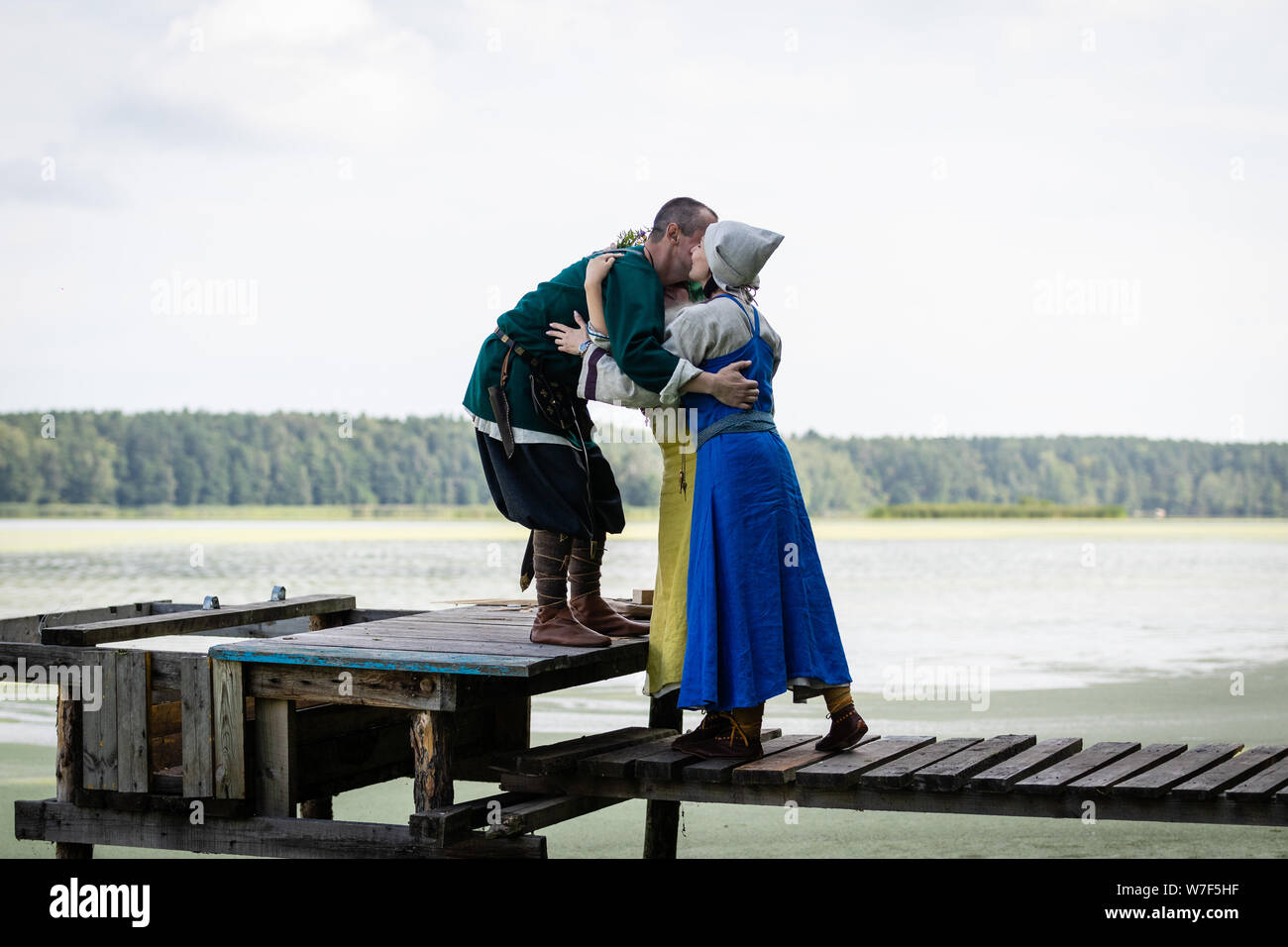 Viking family, reconstruction of clothing 9-11 centuries, Sweden, the ...