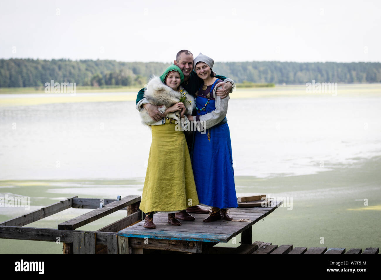 Viking family, reconstruction of clothing 9-11 centuries, Sweden, the ...