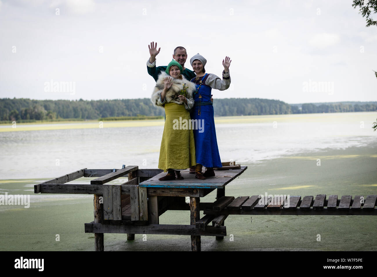 Viking family, reconstruction of clothing 9-11 centuries, Sweden, the ...
