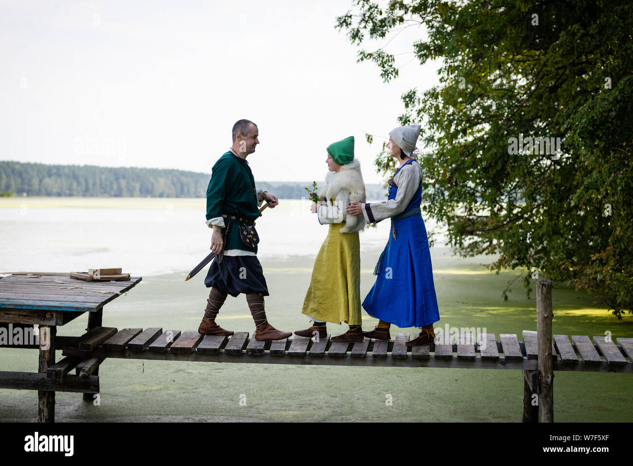 Viking family, reconstruction of clothing 9-11 centuries, Sweden, the ...