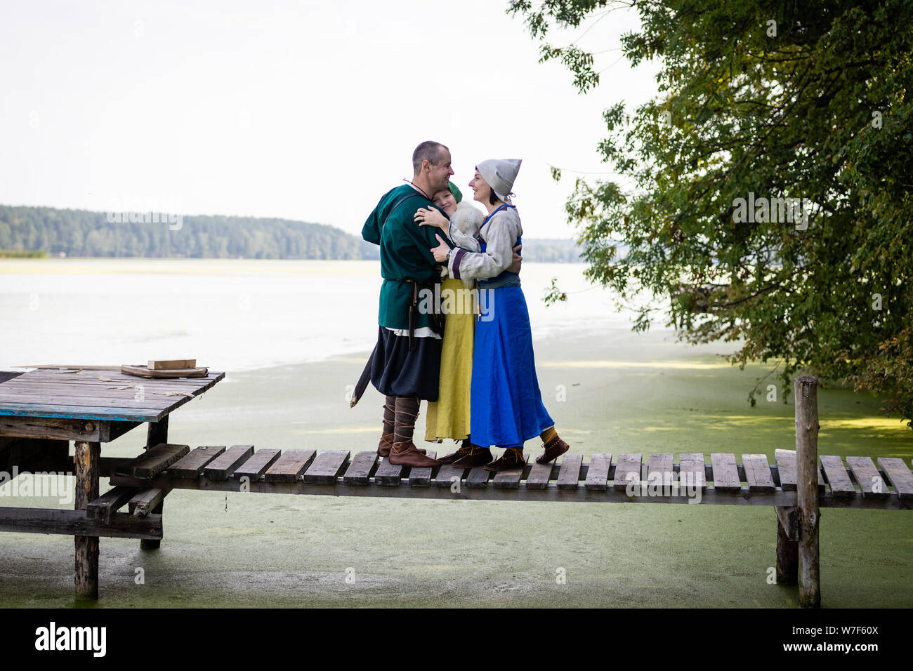 Viking family, reconstruction of clothing 9-11 centuries, Sweden, the ...