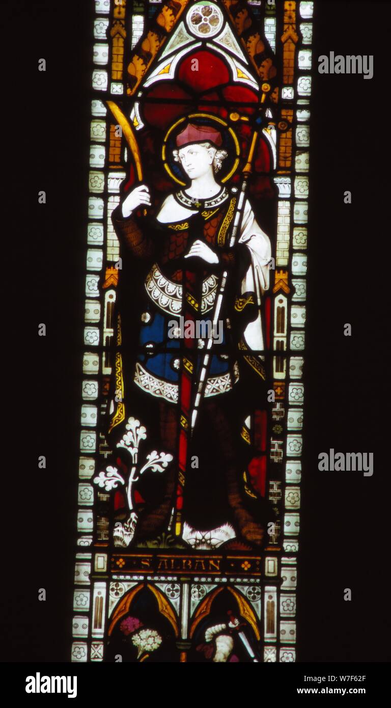 St. Alban in window of North Transept, Hereford Cathedral, 20th century ...