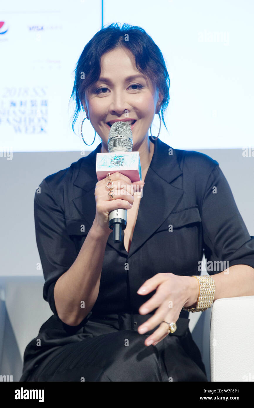 Hong Kong actress Carina Lau attends the fashion show of Anirac during the Shanghai Fashion Week ...