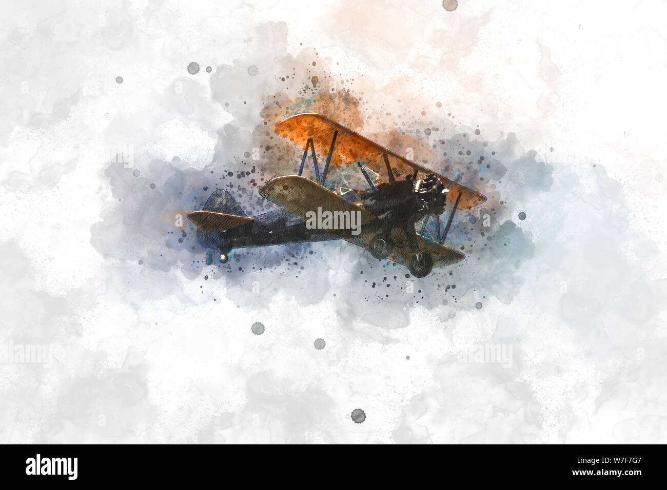 Digitally enhanced side view image of a biplane in flight Stock Photo ...