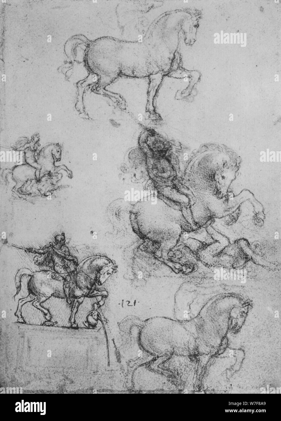 'Five Studies of Horses and Riders', c1480 (1945). Artist: Leonardo da ...