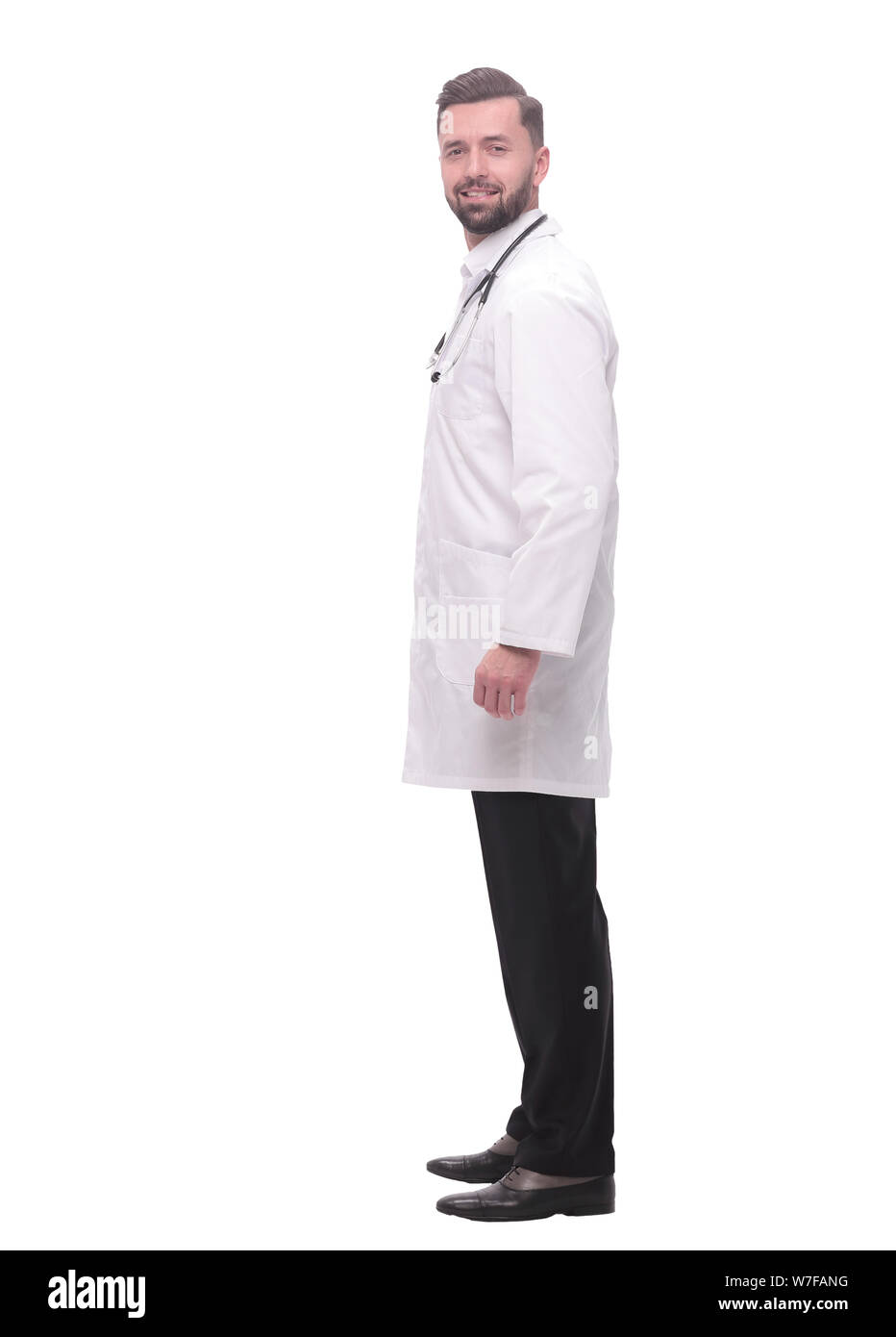 side view. smiling pediatrician doctor with stethoscope Stock Photo - Alamy