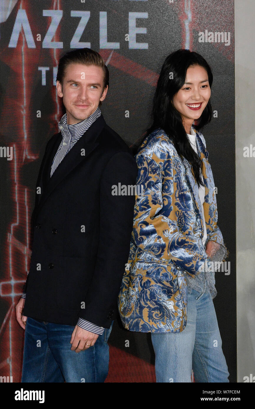 Chinese model Liu Wen, right, and English actor Dan Stevens pose at a ...
