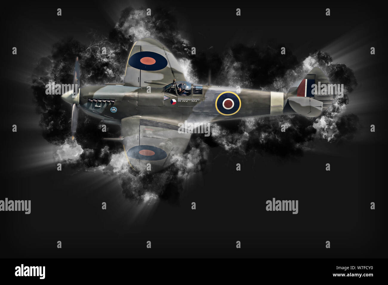 Digitally enhanced image of a Royal Air Force Supermarine spitfire in ...
