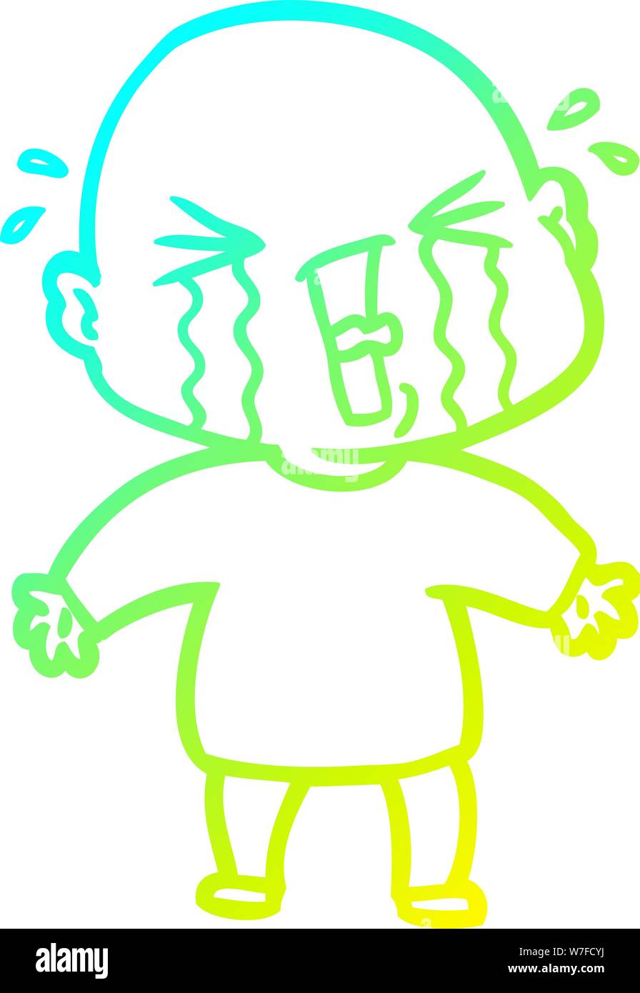 cold gradient line drawing of a cartoon crying bald man Stock Vector ...