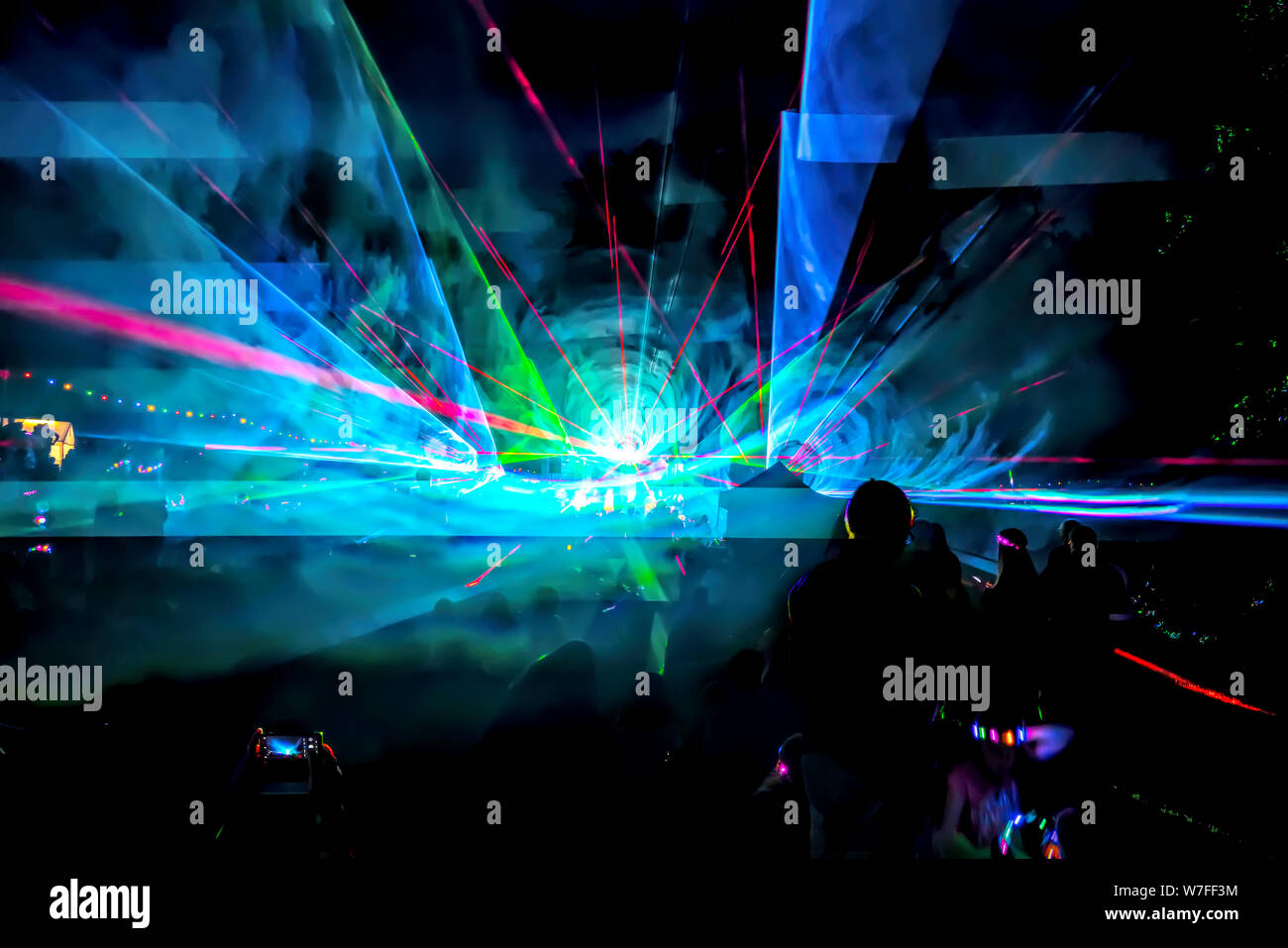 Laubach, Germany, 08/03/2019: Laser show, Luxury entertainment with ...