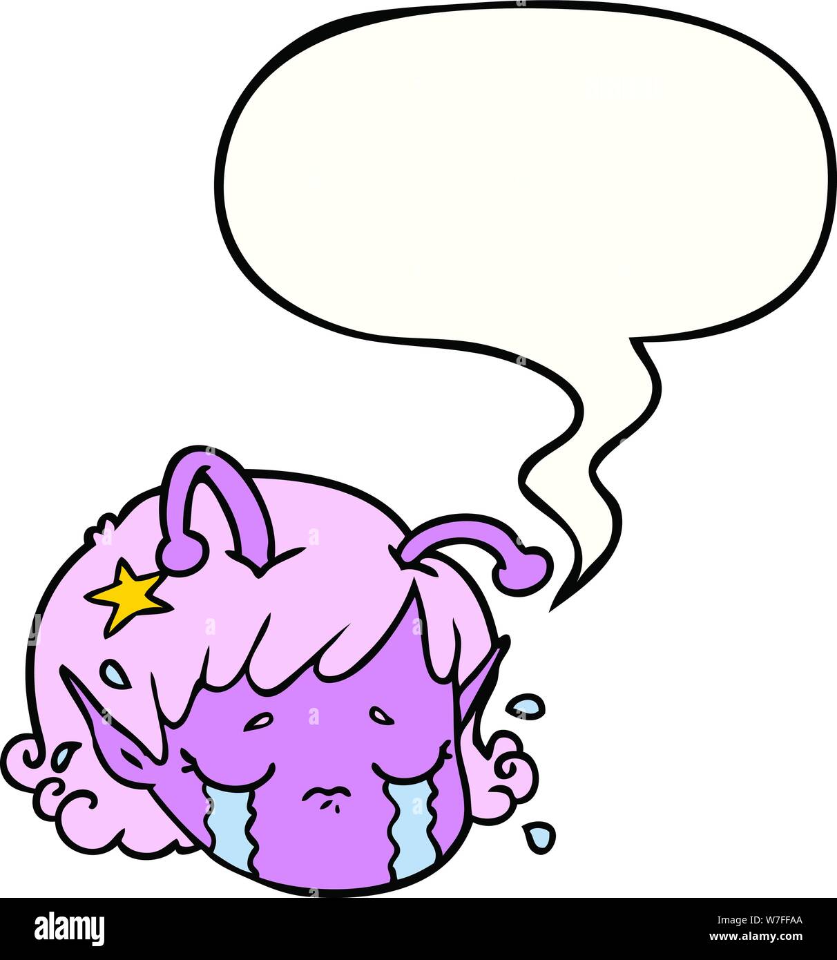 cartoon alien space girl face crying with speech bubble Stock Vector ...