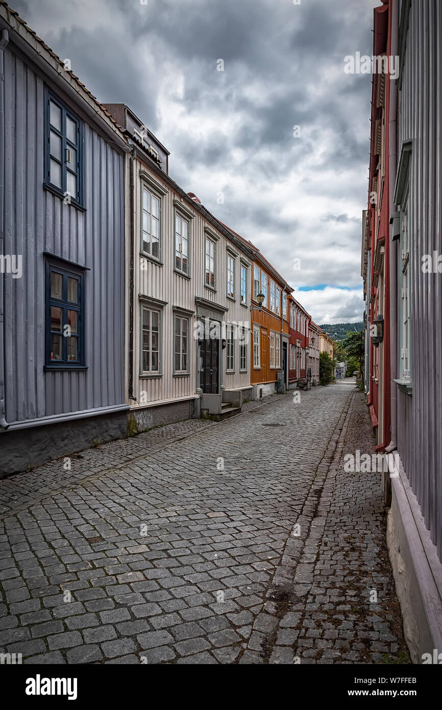 A typical old town street in Trondheim, Norway Stock Photo - Alamy