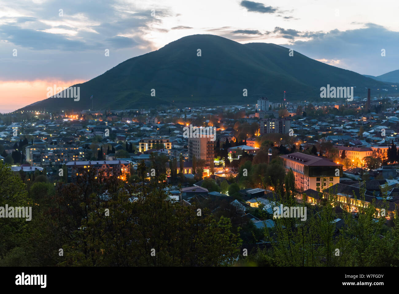 Sheki, Azerbaijan - April 28, 2019. View over Sheki town in Azerbaijan ...