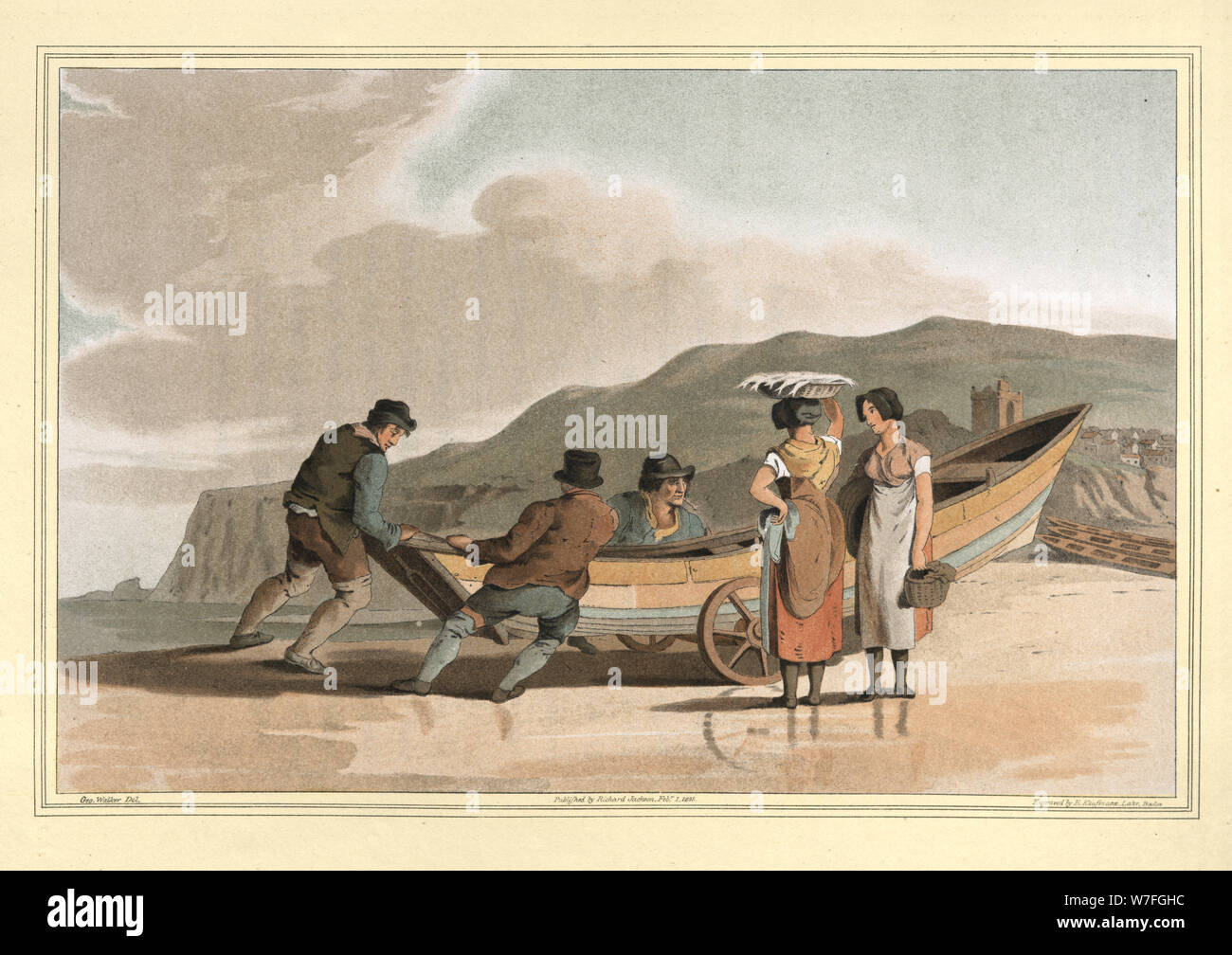 The Costume of Yorkshire by George Walker. Fishermen on the beach at ...