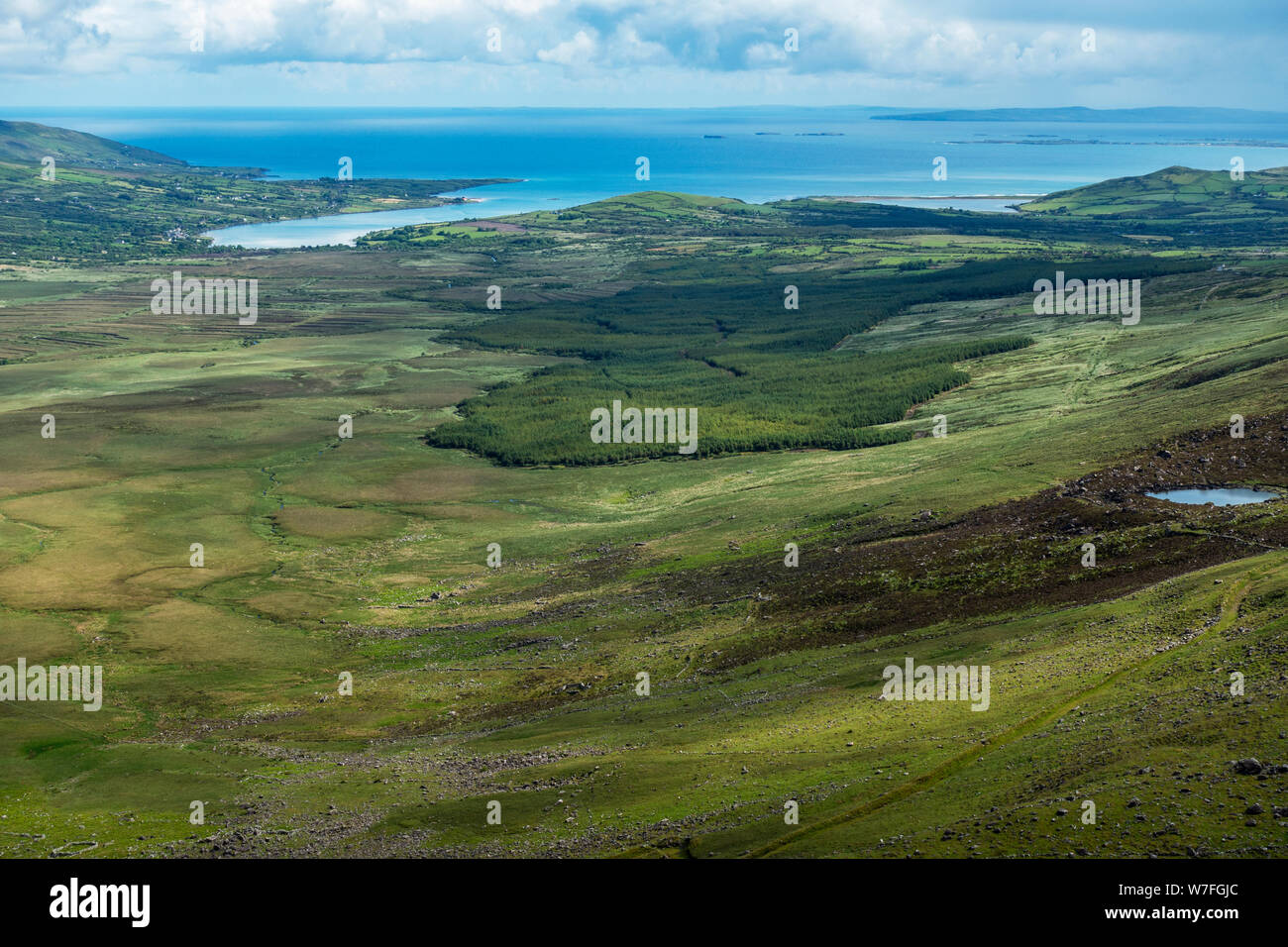 View across valley from top of Conor Pass toward Brandon Bay on the ...