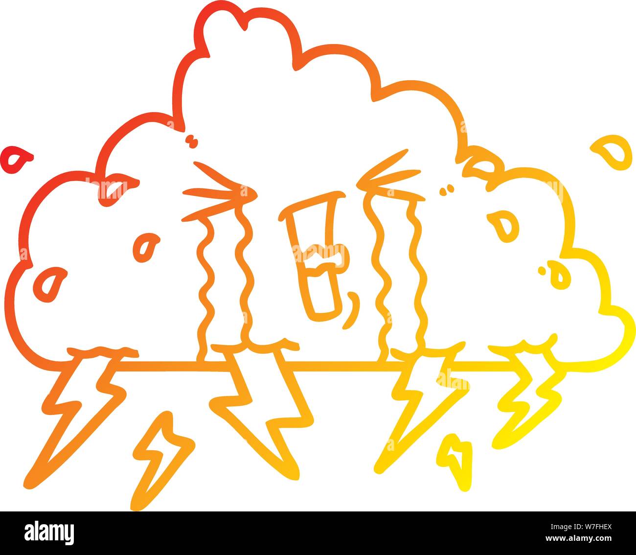 warm gradient line drawing of a cartoon thundercloud Stock Vector Image ...