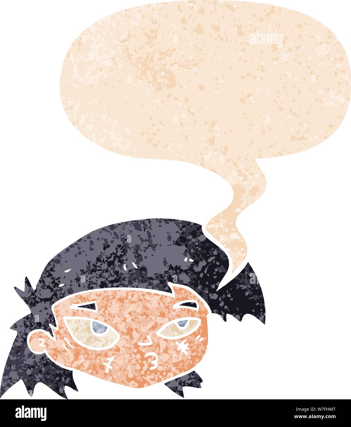 cartoon scratched up face with speech bubble in grunge distressed retro ...