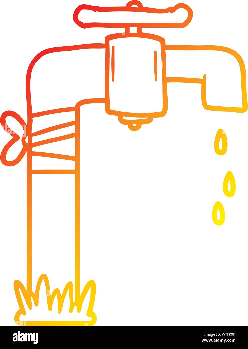 warm gradient line drawing of a cartoon old water tap Stock Vector ...
