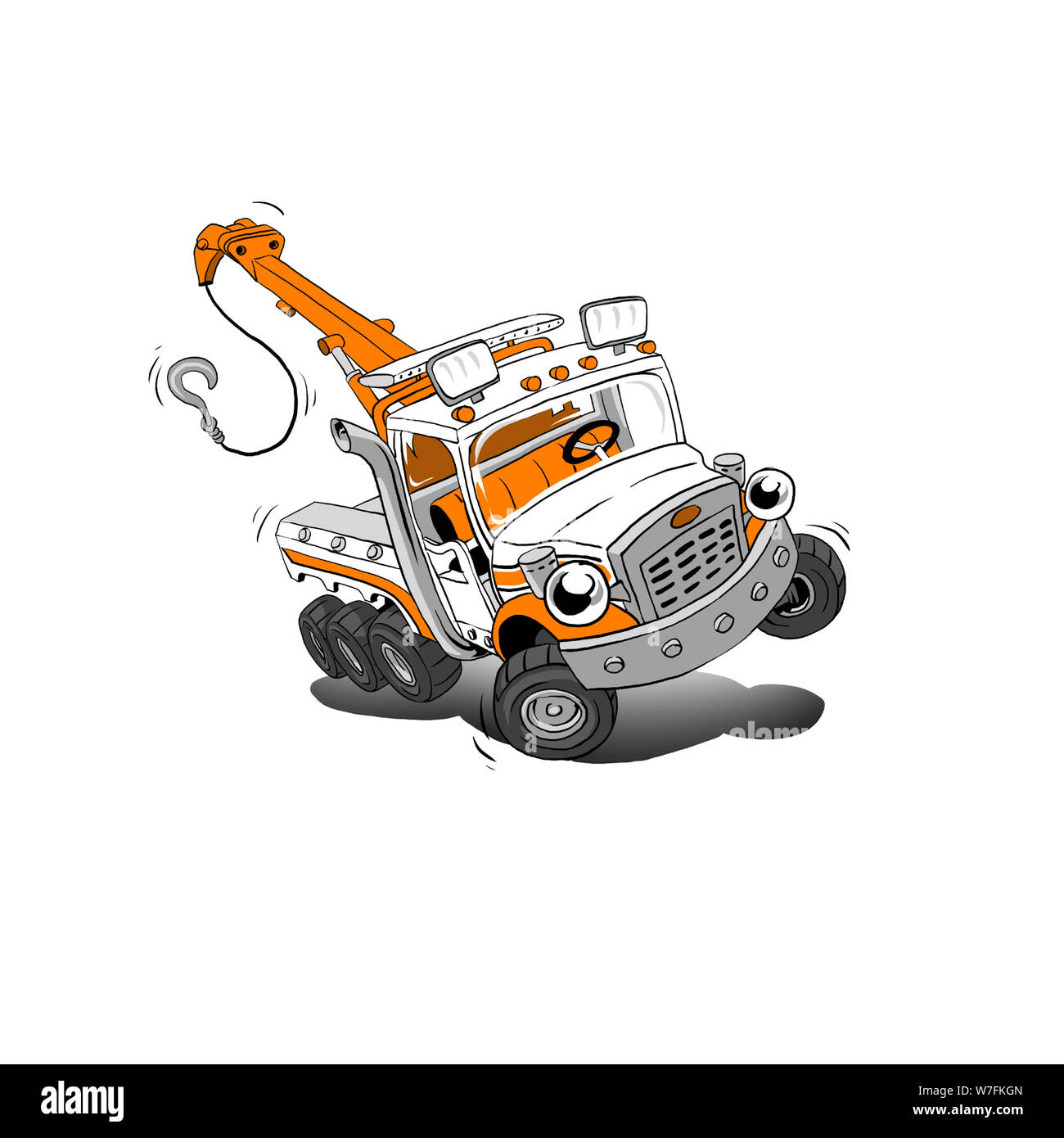 tow-truck winch on the back of a yellow cute tow-truck cartoon Stock ...